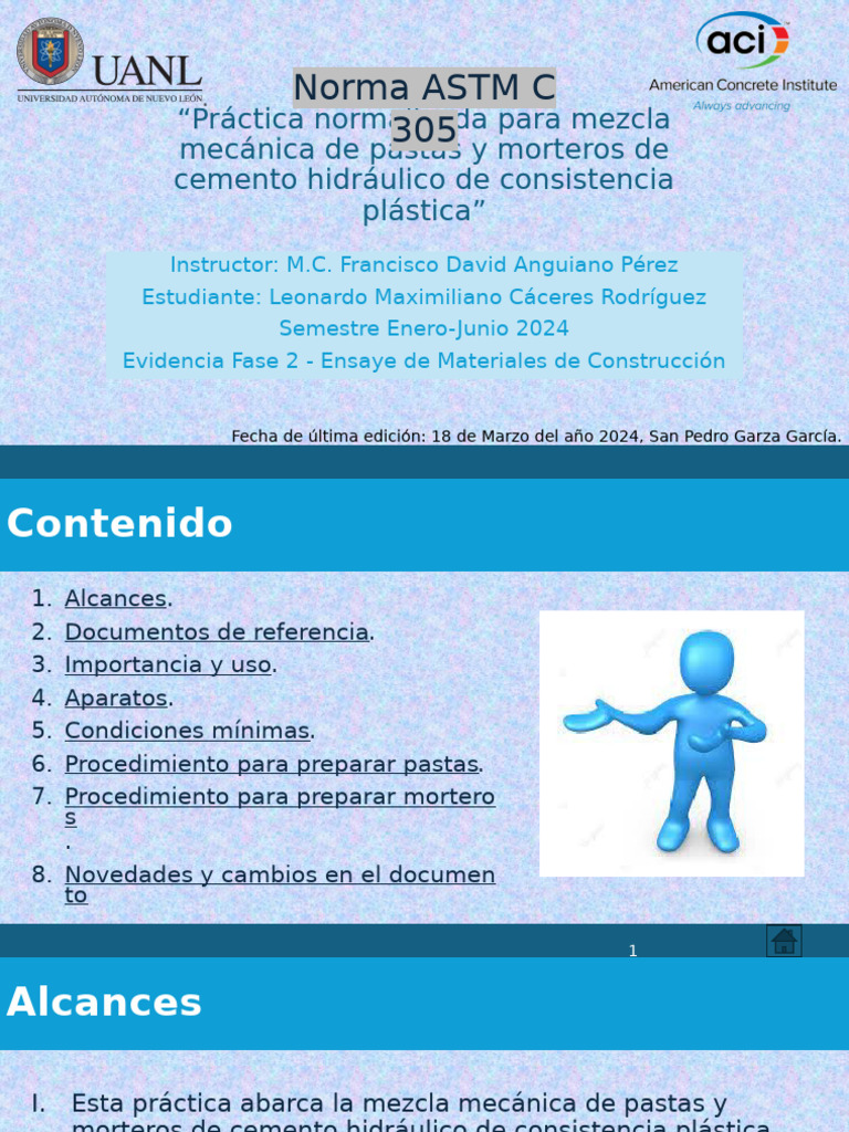 Norma ASTM C305 Leonardo Cáceres Evidencia 2 Grupo 006 | PDF | Mortero ...