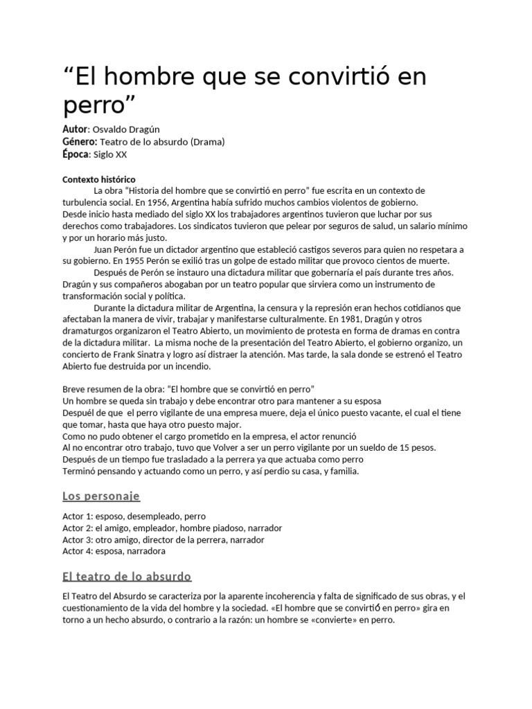 El Hombre Que Se Convirtió en Perro. Apuntes y Explicaciones | PDF ...