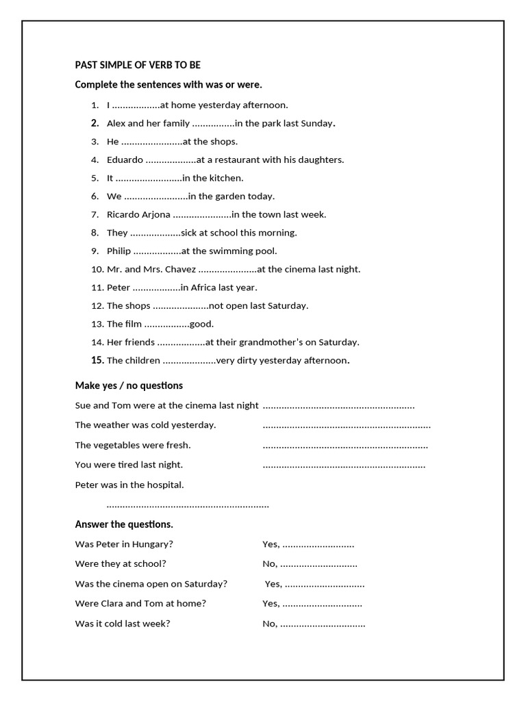 Past Simple of Verb To Be-Tarea | PDF