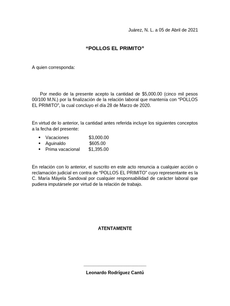 Carta de Finiquito | PDF