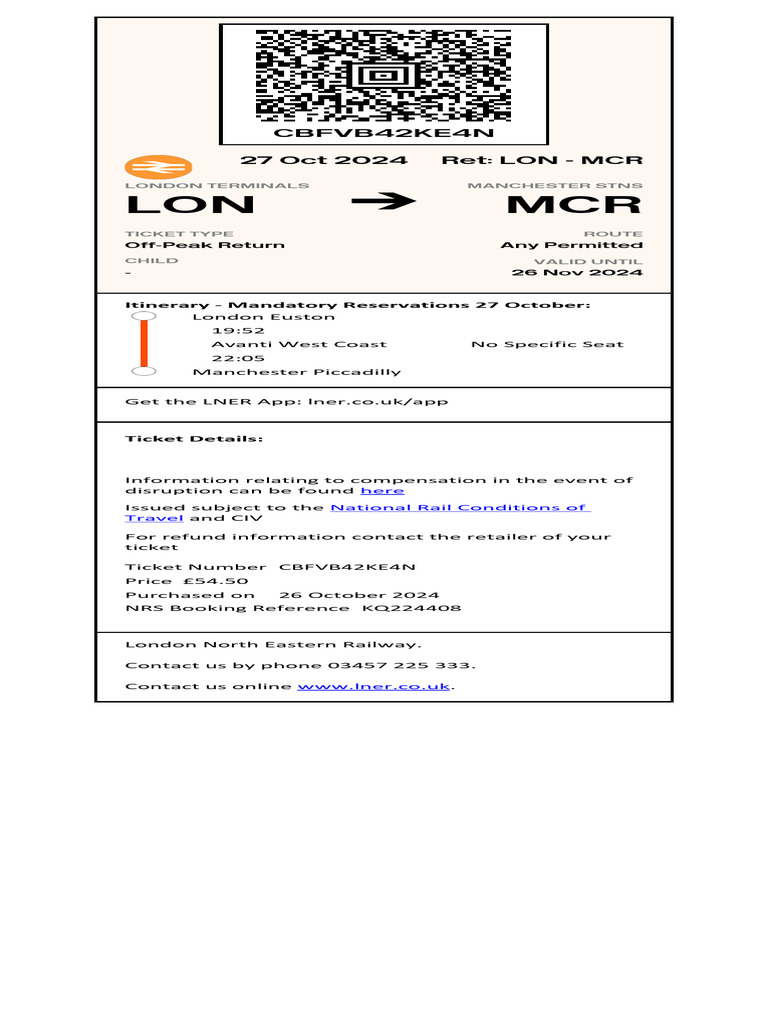 Off-Peak Return Ticket: LON to MCR | PDF