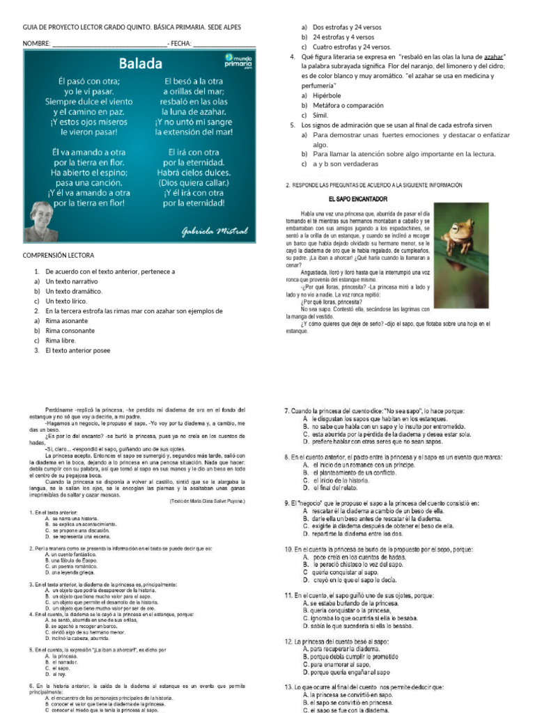 Guia de Proyecto Lector Segundo Periodo | PDF