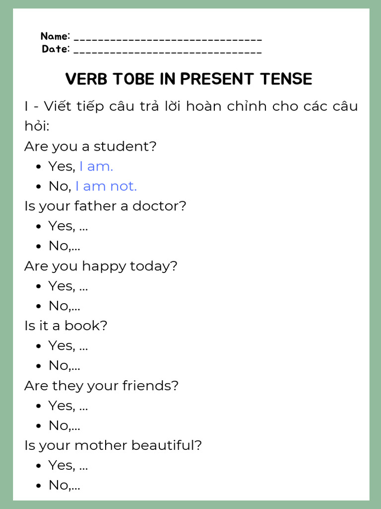 Verb Tobe in Present Tense | PDF