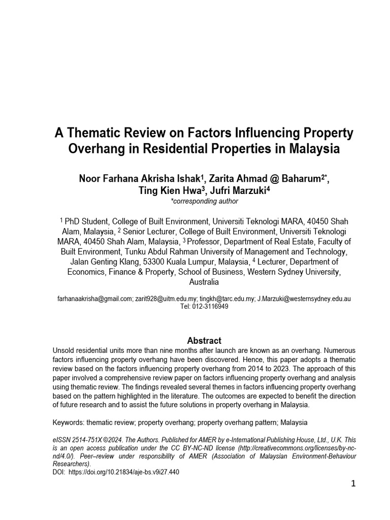 Factors Influencing Property Overhang in Malaysia | PDF | Demand ...