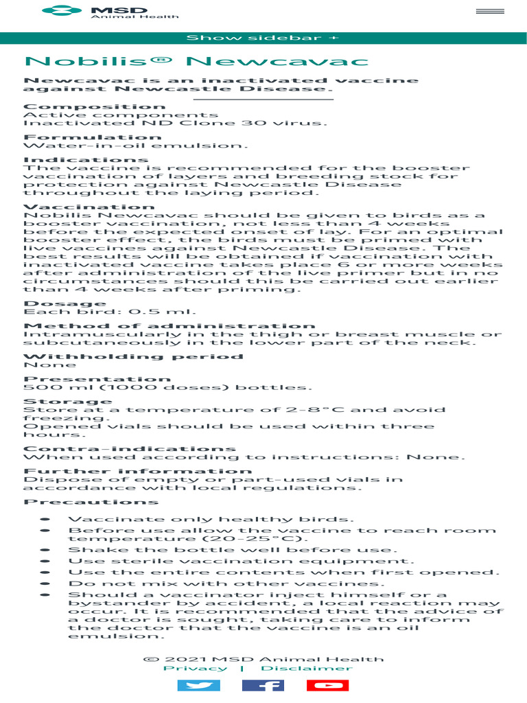 Nobilis® Newcavac - MSD Animal Health Egypt | PDF