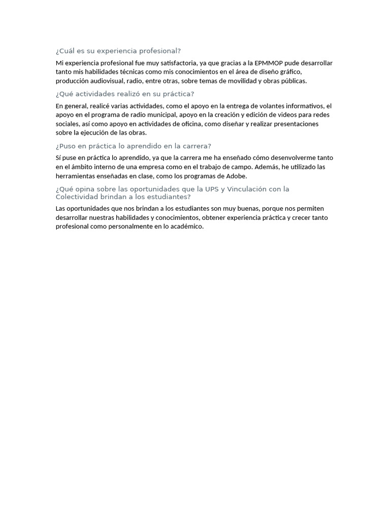 Experiencia Profesional | PDF