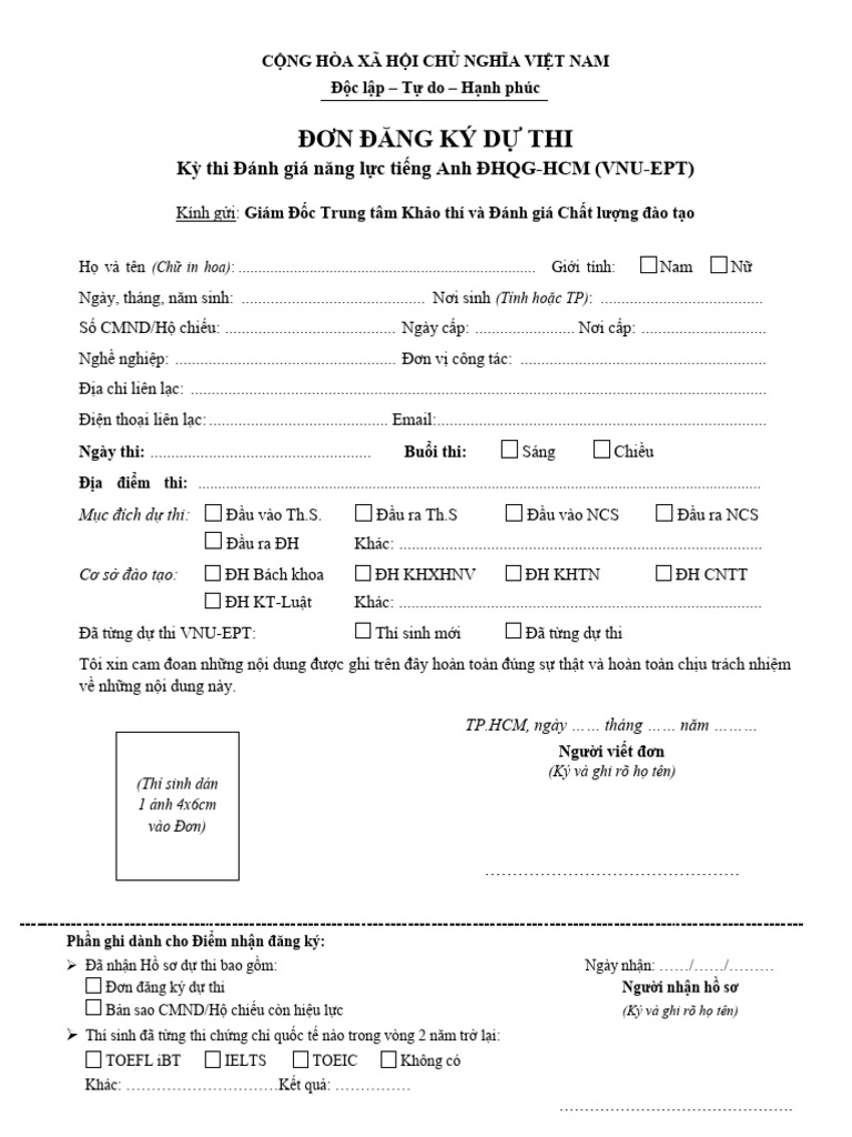 Form - Dang Ky Du Thi DGNL Tieng Anh VNU-EPT | PDF