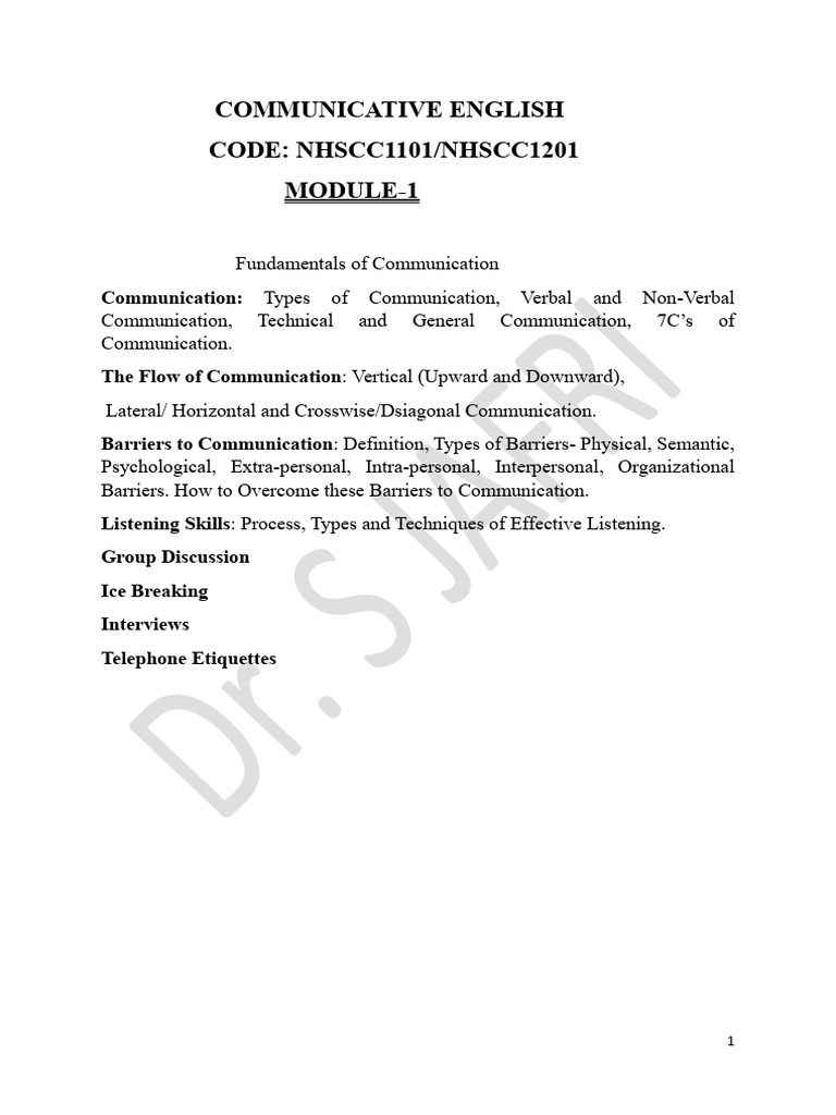 Communicative English Module - 1 | PDF | Communication | Nonverbal ...