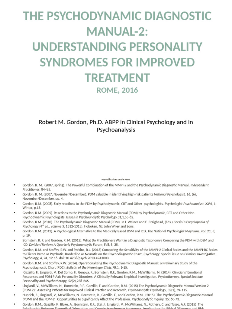 PDM 2 For Better Treatment Rome 2016 | PDF | Personality Disorder ...