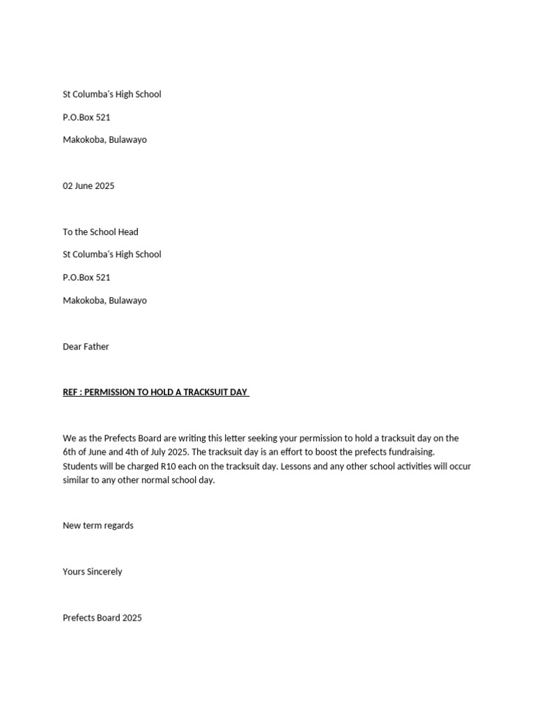 Tracksuit Prefects Letter | PDF