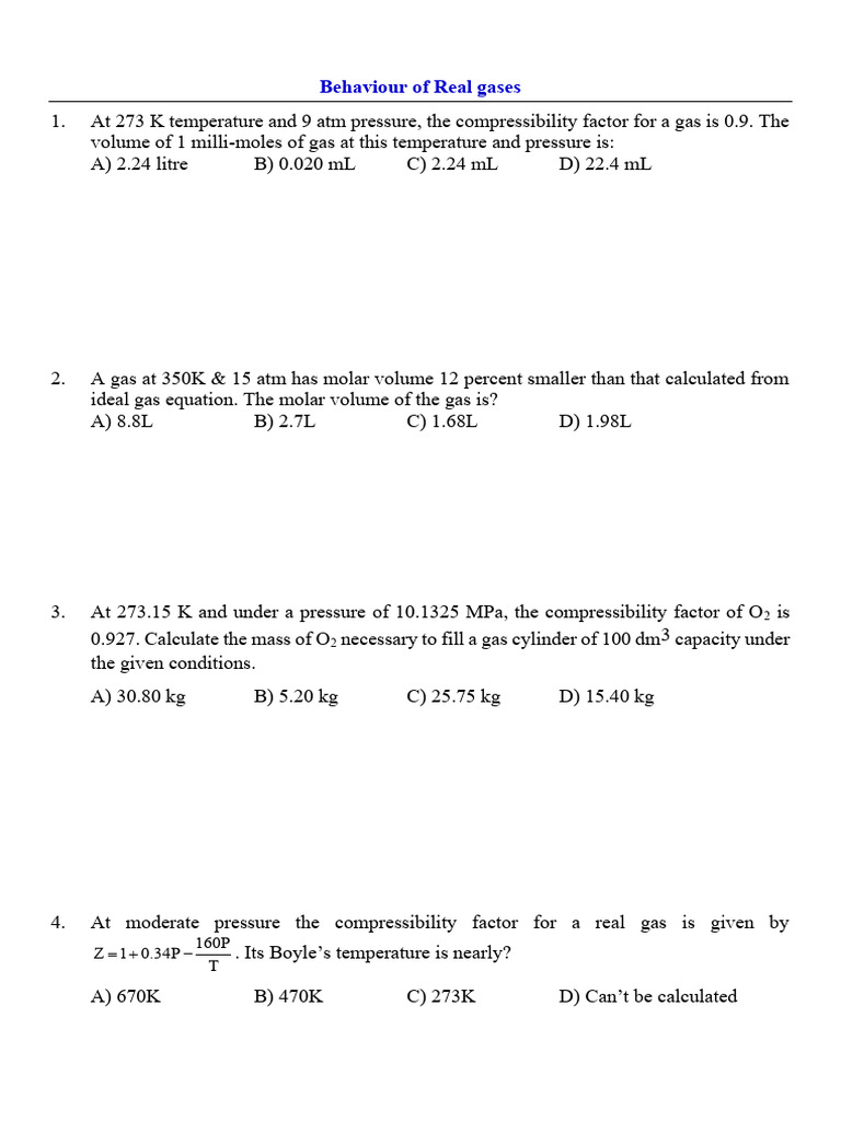 Behaviour of Real Gases | PDF | Gases | Mole (Unit)