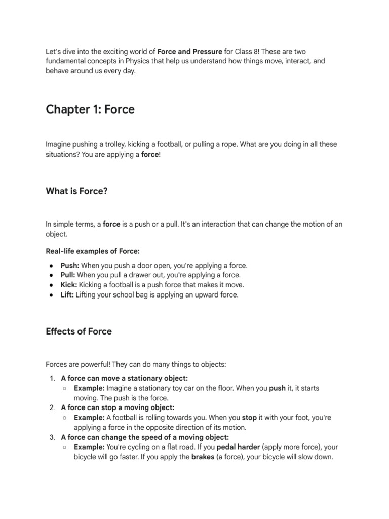 Explain The Chapter Force and Pressure in Detail... | PDF | Pressure ...