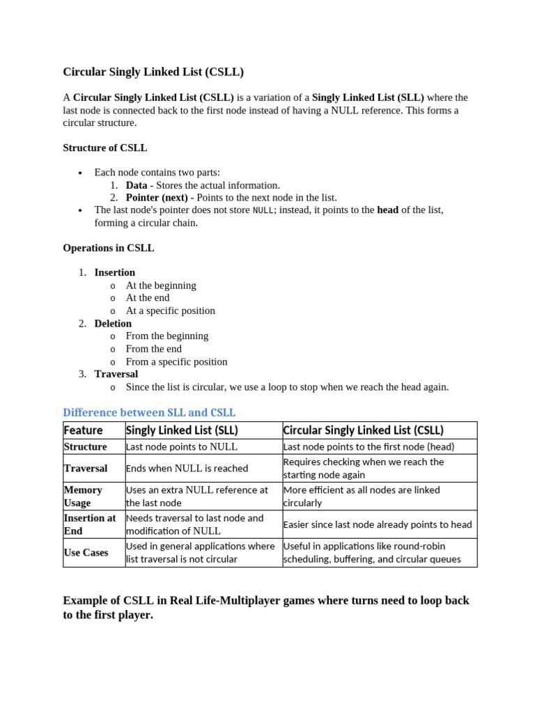 Circular Singly Linked List | PDF