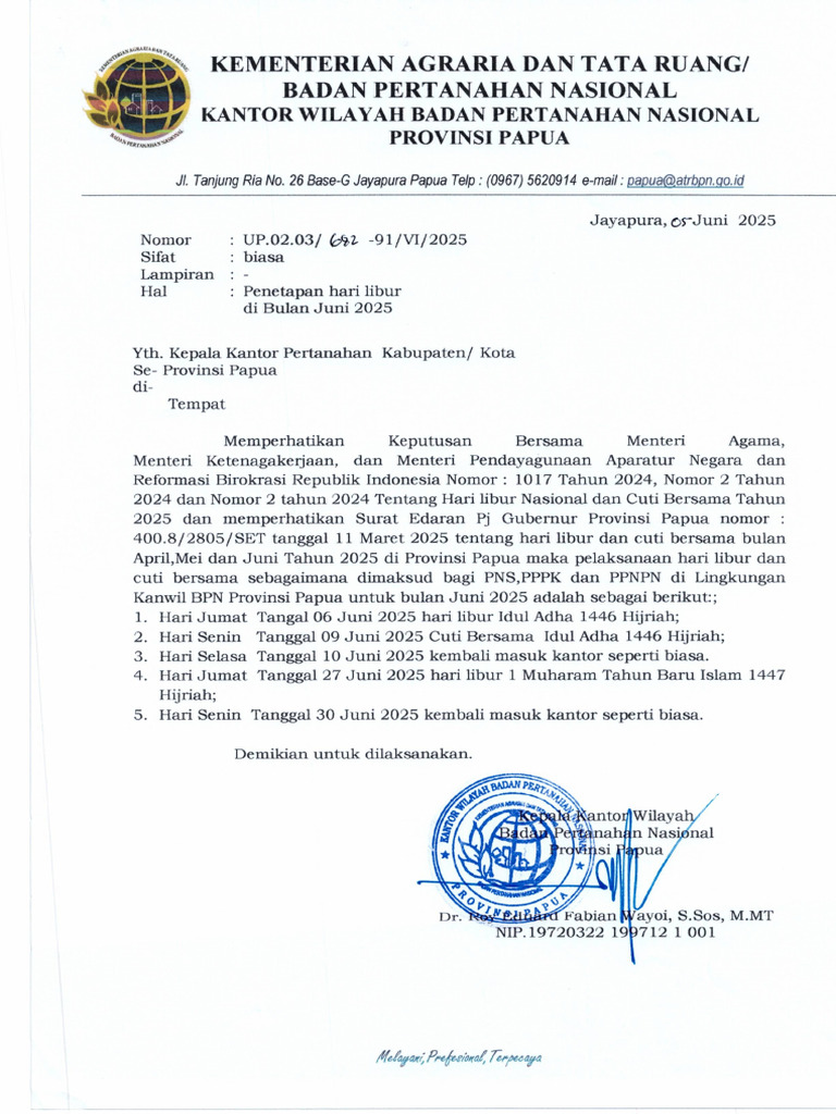 Penetapan Hari Libur Bulan Juni | PDF