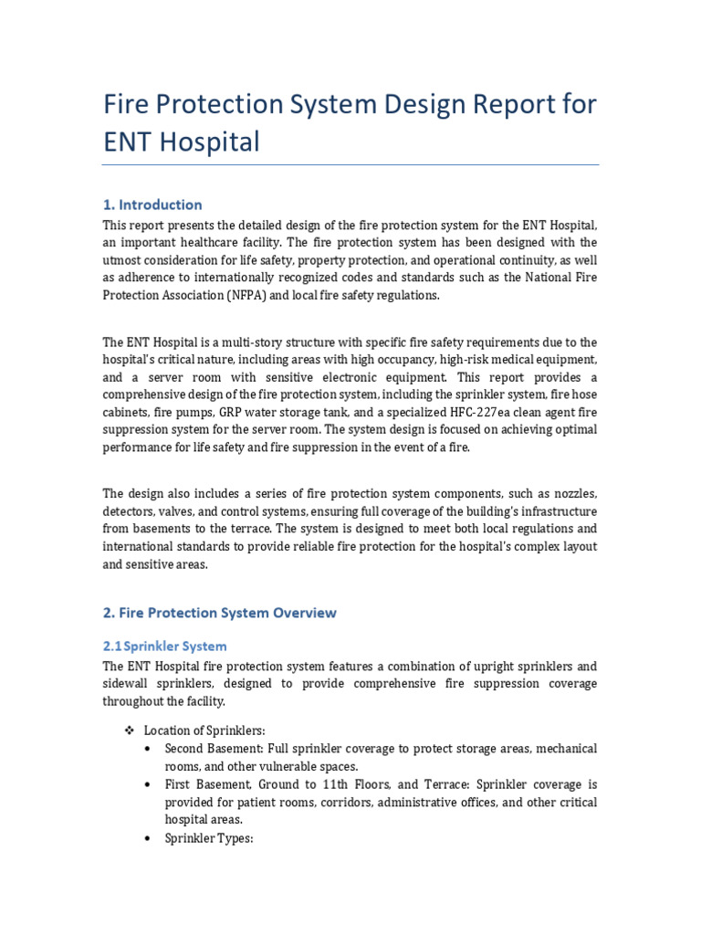 ENT Hospital Fire Protection System Design | PDF | Fire Sprinkler ...