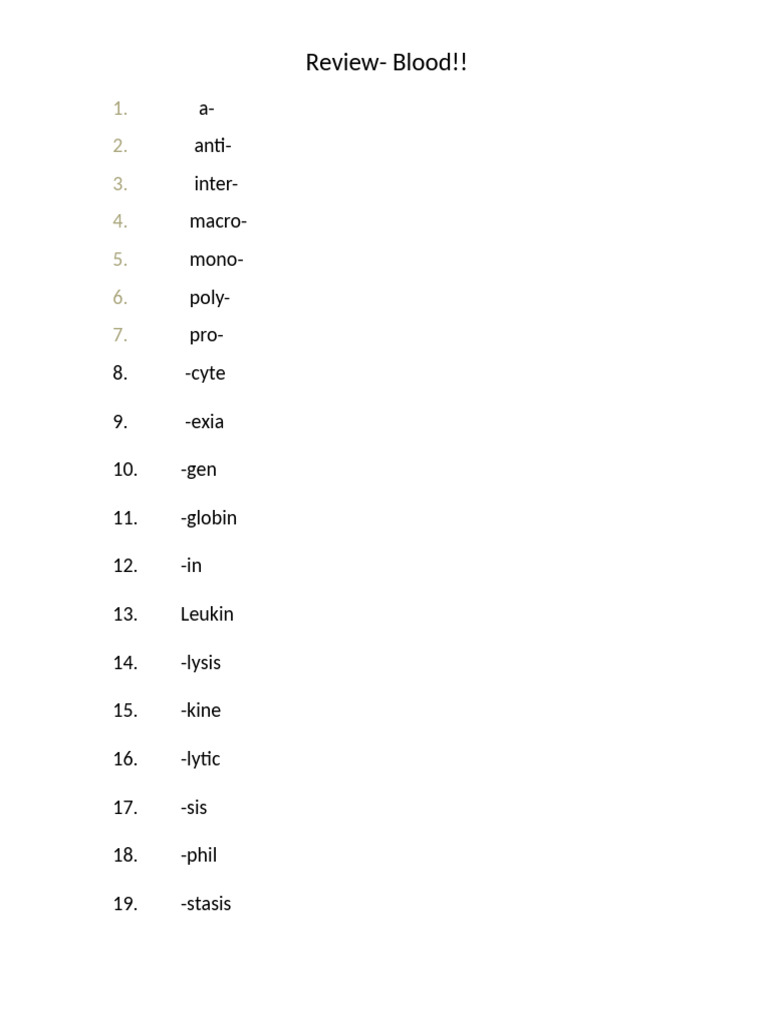 Blood Lymphatic Immune Word Review | PDF