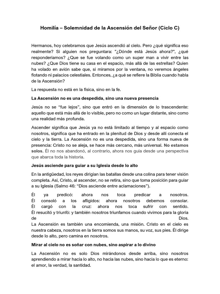 Homilía Solemnidad De La Ascensión Del Señor Pdf Ascension De