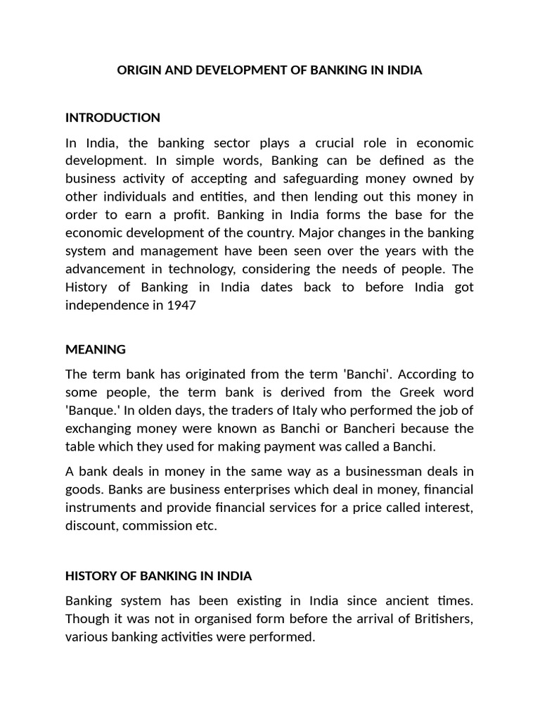 Origin and Development of Banking in India | PDF | Banks | Money
