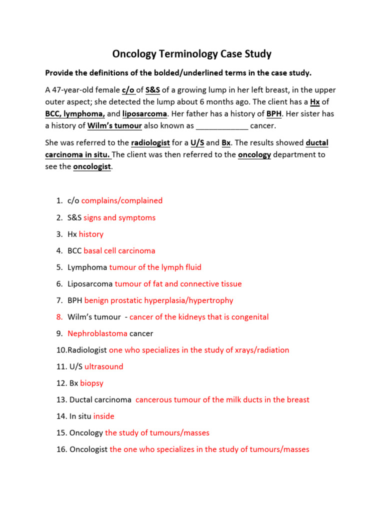Oncology Terminology Case Study - Key | PDF