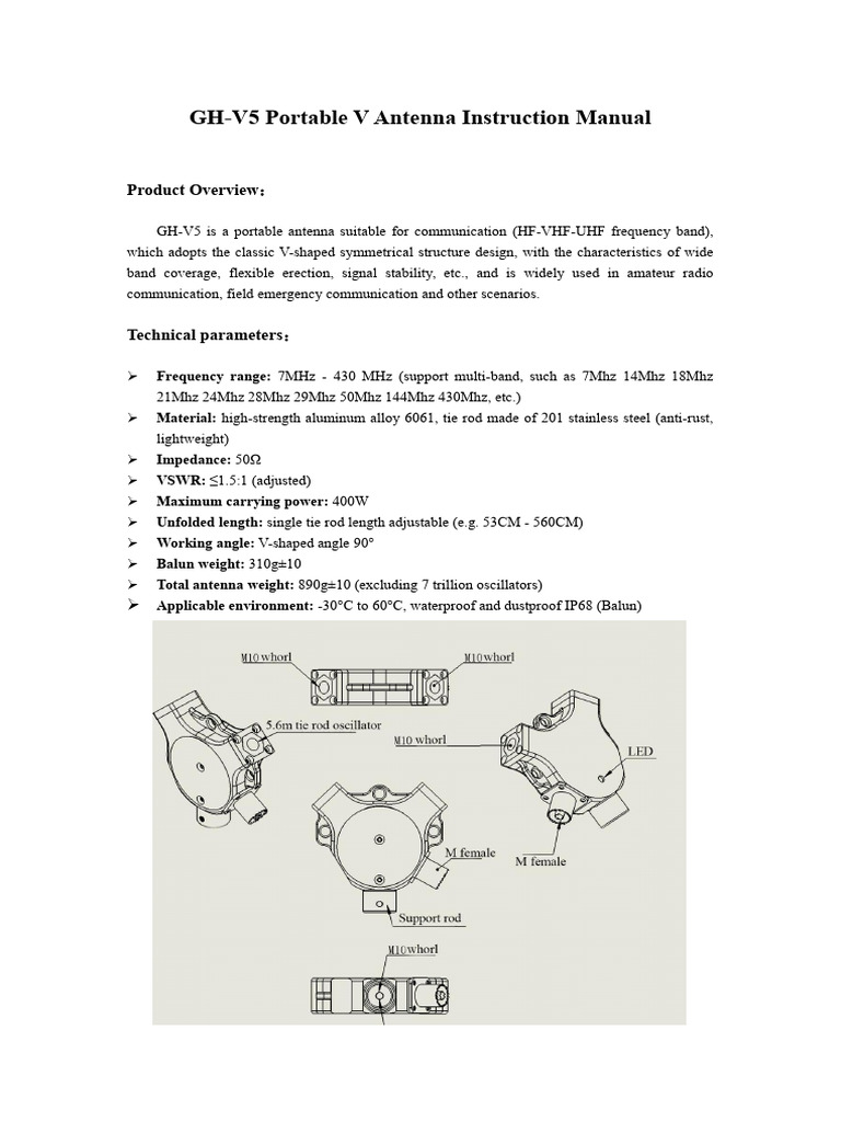 GH-V5 Portable V Antenna Manual | PDF | Antenna (Radio) | Radio
