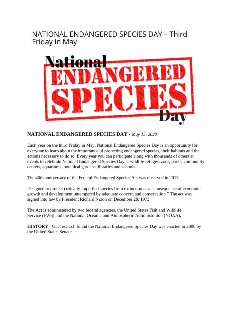 National Endangered Species Day | PDF | Endangered Species | Wildlife