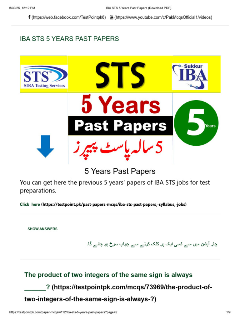 IBA STS 5 Years Past Papers (Download PDF | PDF | Arithmetic ...