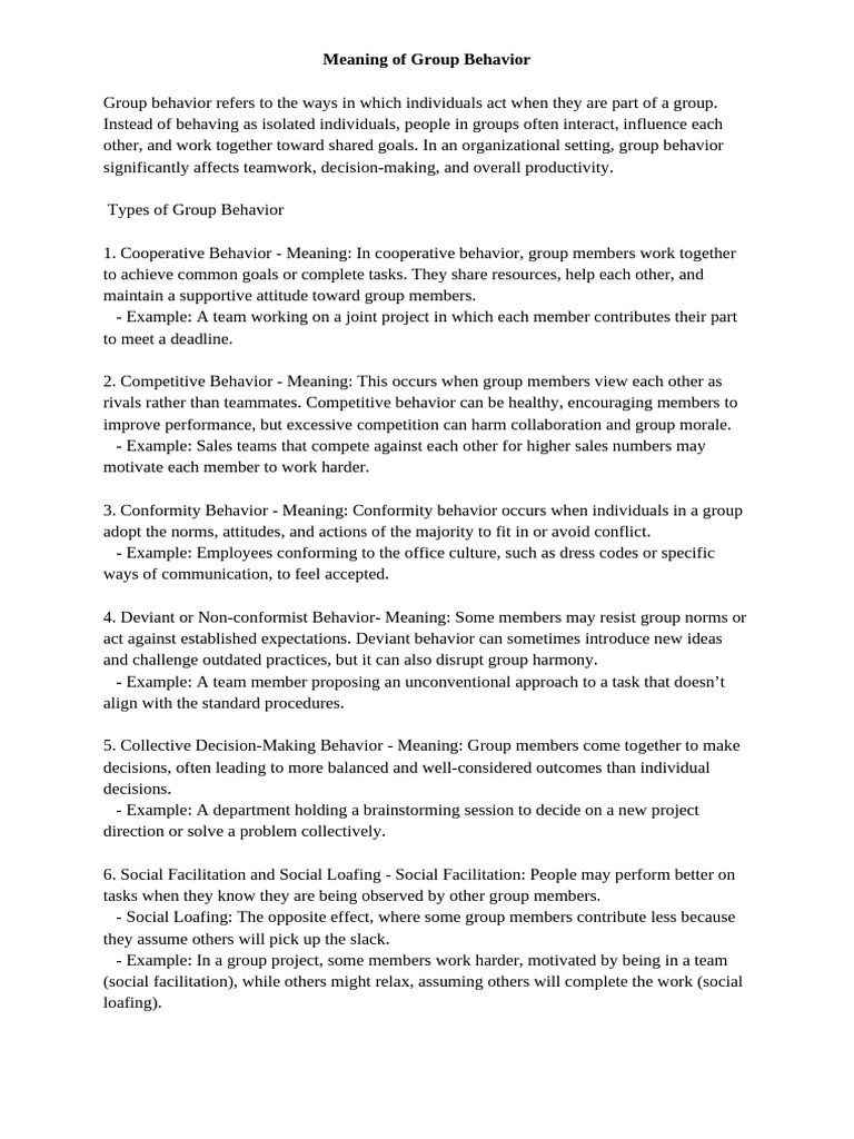 Meaning & Type of Group Behaviour1 | PDF | Behavior | Conformity