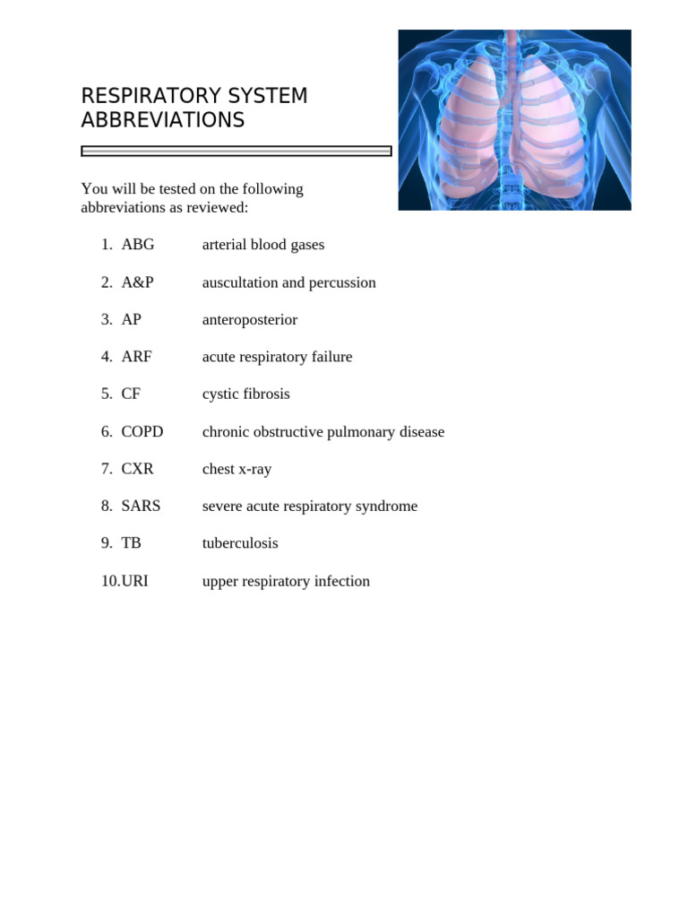 Respiratory System Abbreviations | PDF