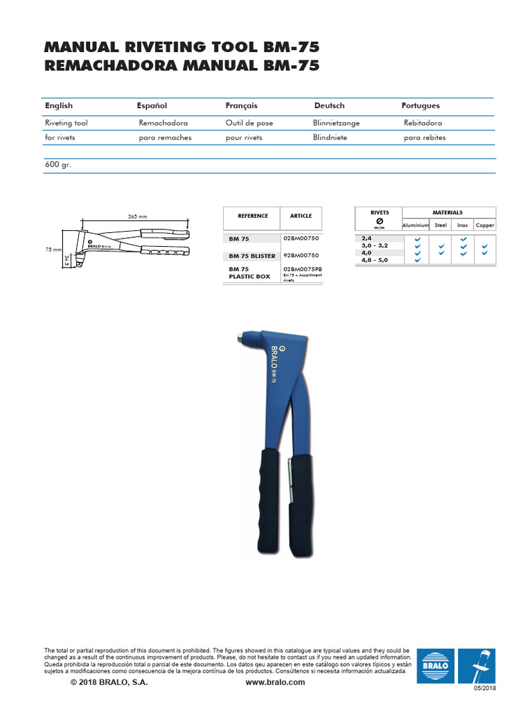Remachadora Manual MM BM Bralo 10505320 Techsheetsup | PDF