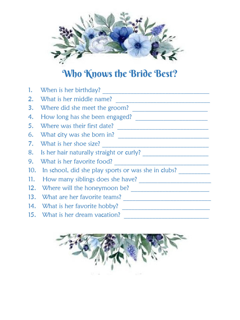 Who Knows the Bride Best? Quiz | PDF