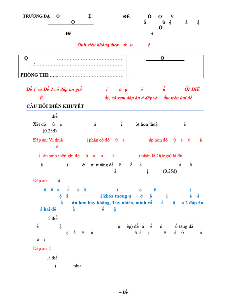DSA 2023-2024 CK2 (Đáp Án) | PDF