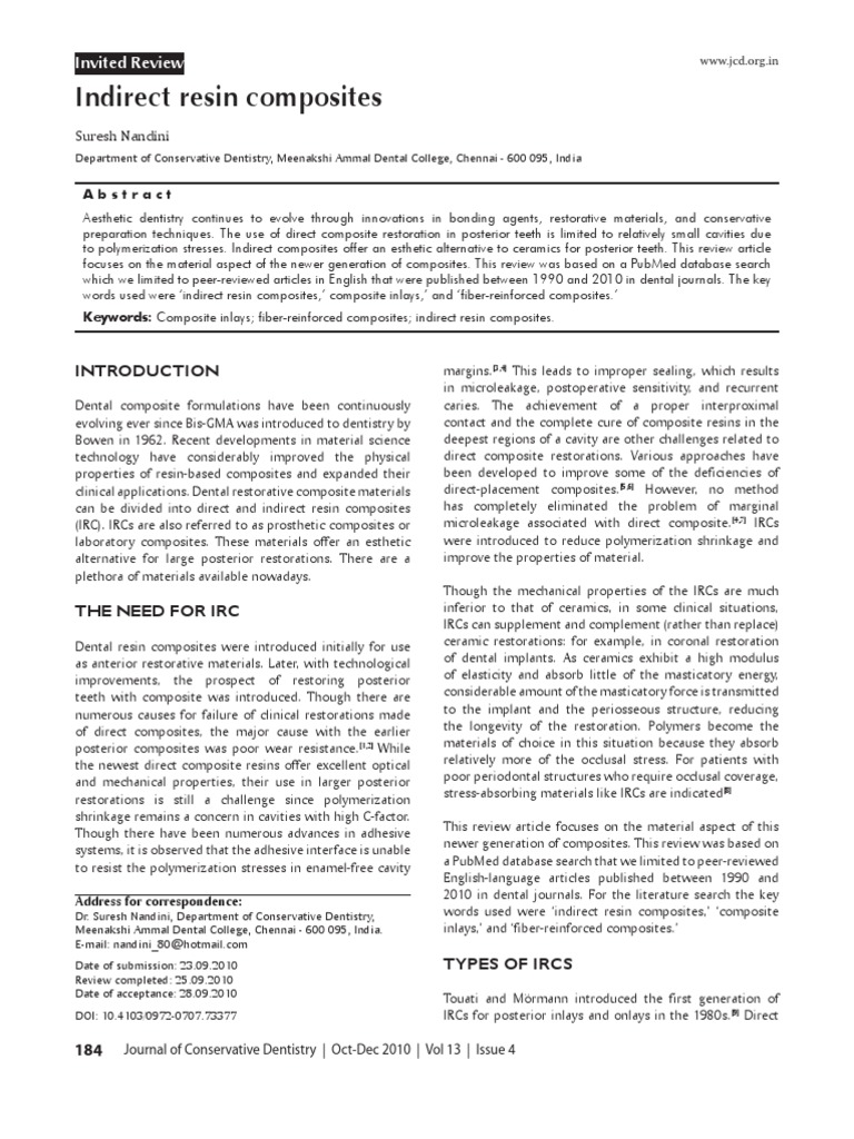 Indirect Resin Composites | Download Free PDF | Dental Composite ...