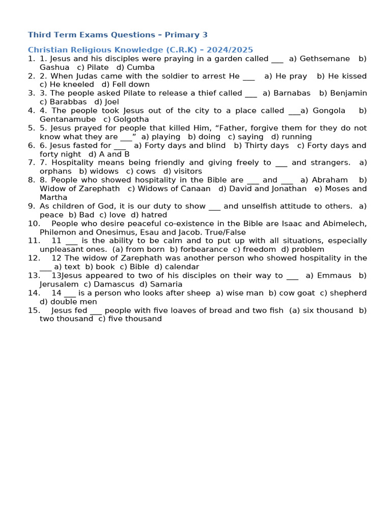 Primary 3 Exam Questions Overview | PDF | Sexually Transmitted ...