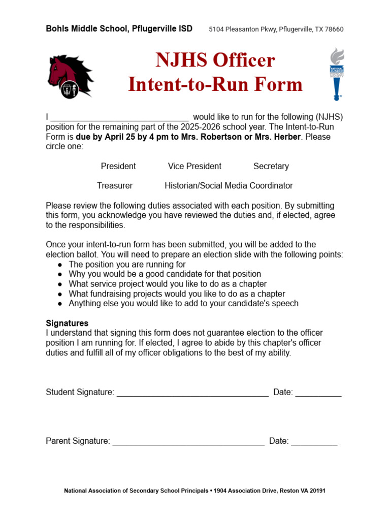 NJHS Officer Intent-To-Run Form | PDF | Government