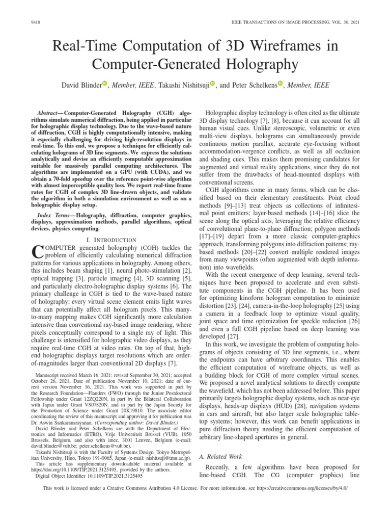 Real-Time Computation of 3D Wireframes in Computer-Generated Holography | PDF | Holography ...