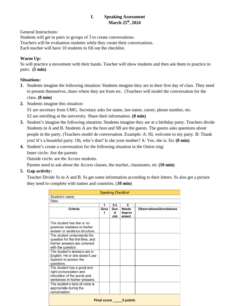 Speaking Assessment Instructions for Students | PDF