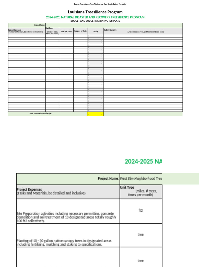 Louisiana Tree Restoration Budget Template | PDF | Trees | Plant Nursery