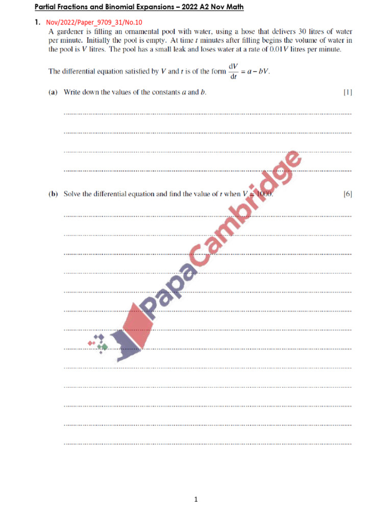 Partial Fractions and Binomial Expansions 2022 A2 Nov Math | PDF