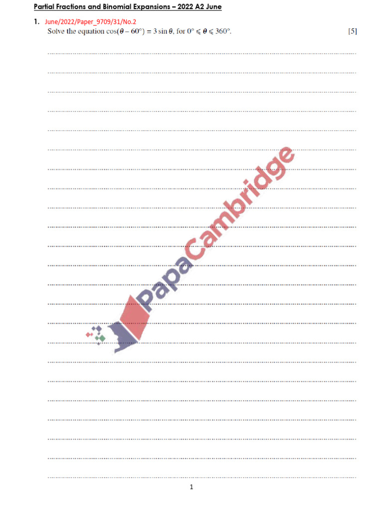 Partial Fractions and Binomial Expansions 2022 A2 June | PDF