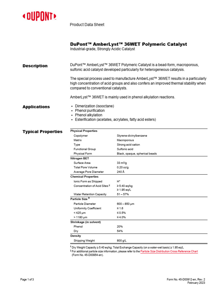 Ier Amberlyst 36wet Pds 45 d00912 en | PDF | Catalysis | Ester