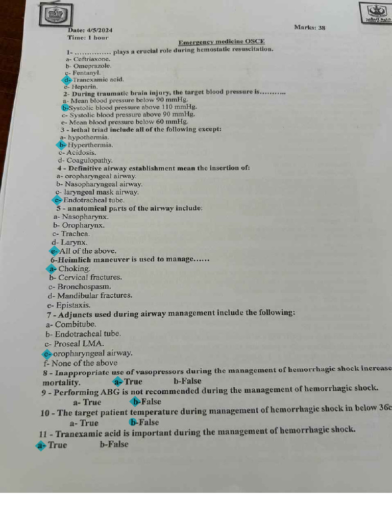 Emergency OSCE (Round B) | PDF