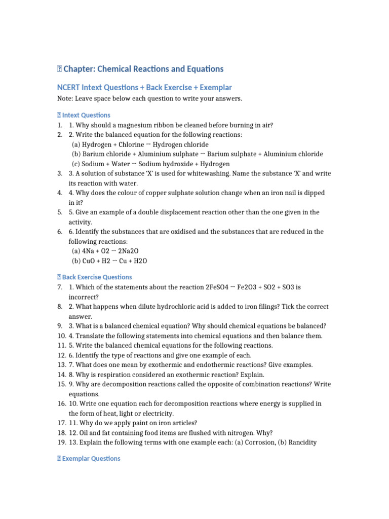 Chemical Reactions: NCERT Questions & Answers | PDF | Chemical ...
