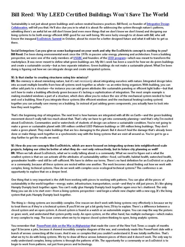 Bill Reed - Why A Million LEED Buildings | PDF | Green Building ...
