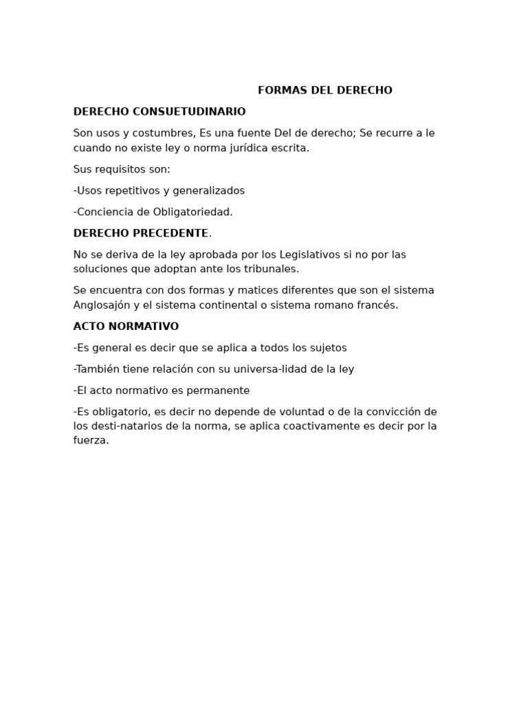Fuentes del Derecho: Consuetudinario y Precedente | PDF