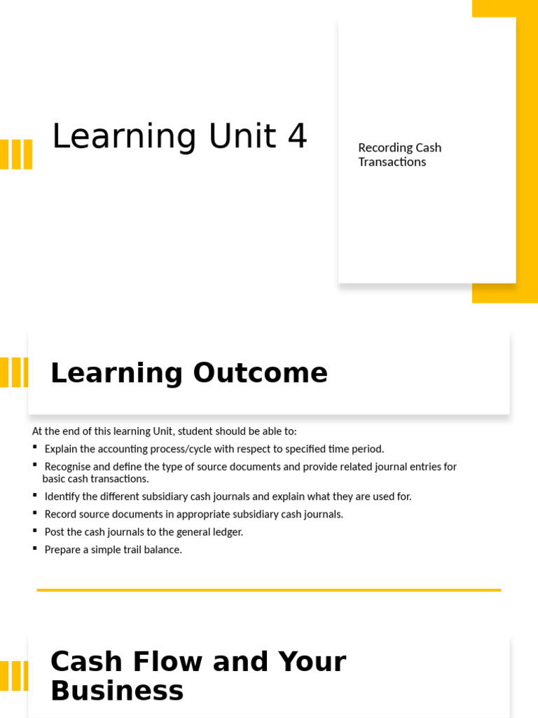 Learning Unit 4 Recording Cash Transaction | PDF | Debits And Credits ...