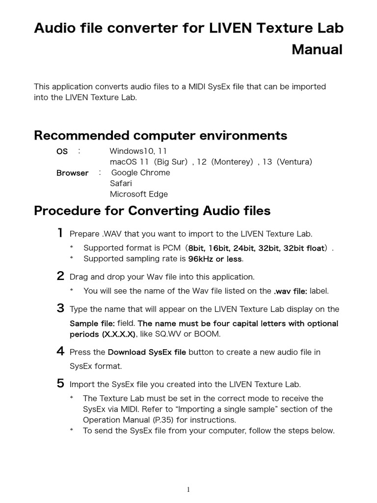 TextureLab Audio File Converter Manual en | PDF
