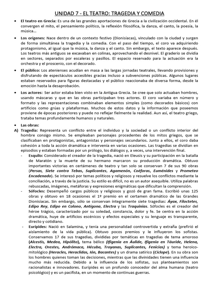 Alonso Rubio - Unidad 7 El Teatro | PDF | Tragedia griega | Teatro