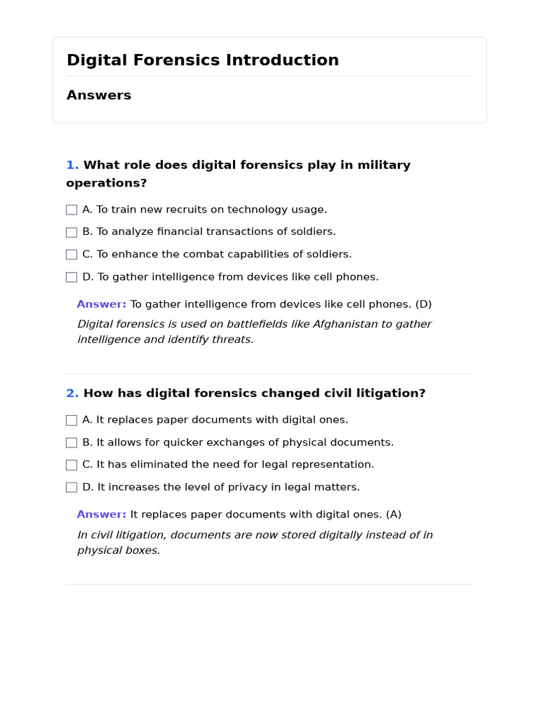 Digital Forensics Introduction Answers | PDF | Digital Forensics ...