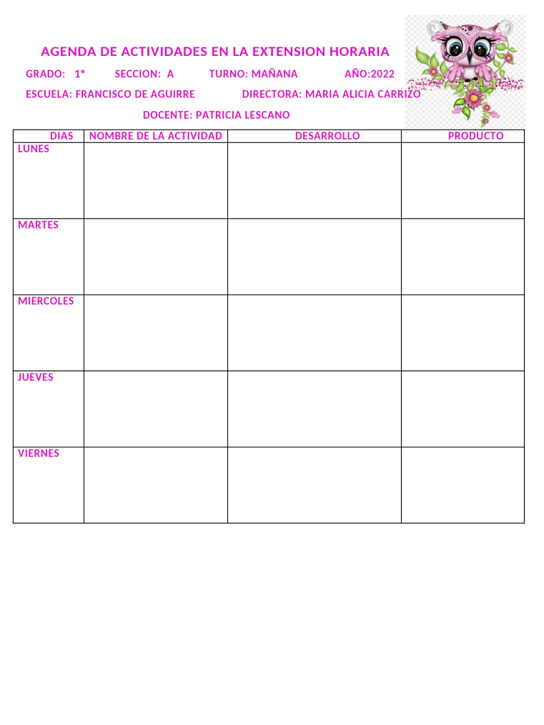 Agenda de Actividades en La Extension Horaria | PDF