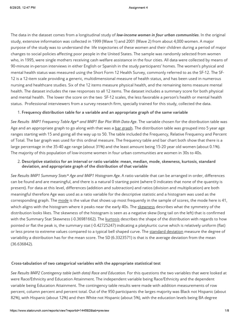 Assignment 4 Biomedical Statistics | PDF | Statistics | Skewness